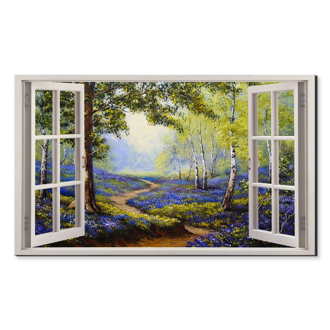 Spring Forest Flowers Window View, Window Frame Style Modern Design ...