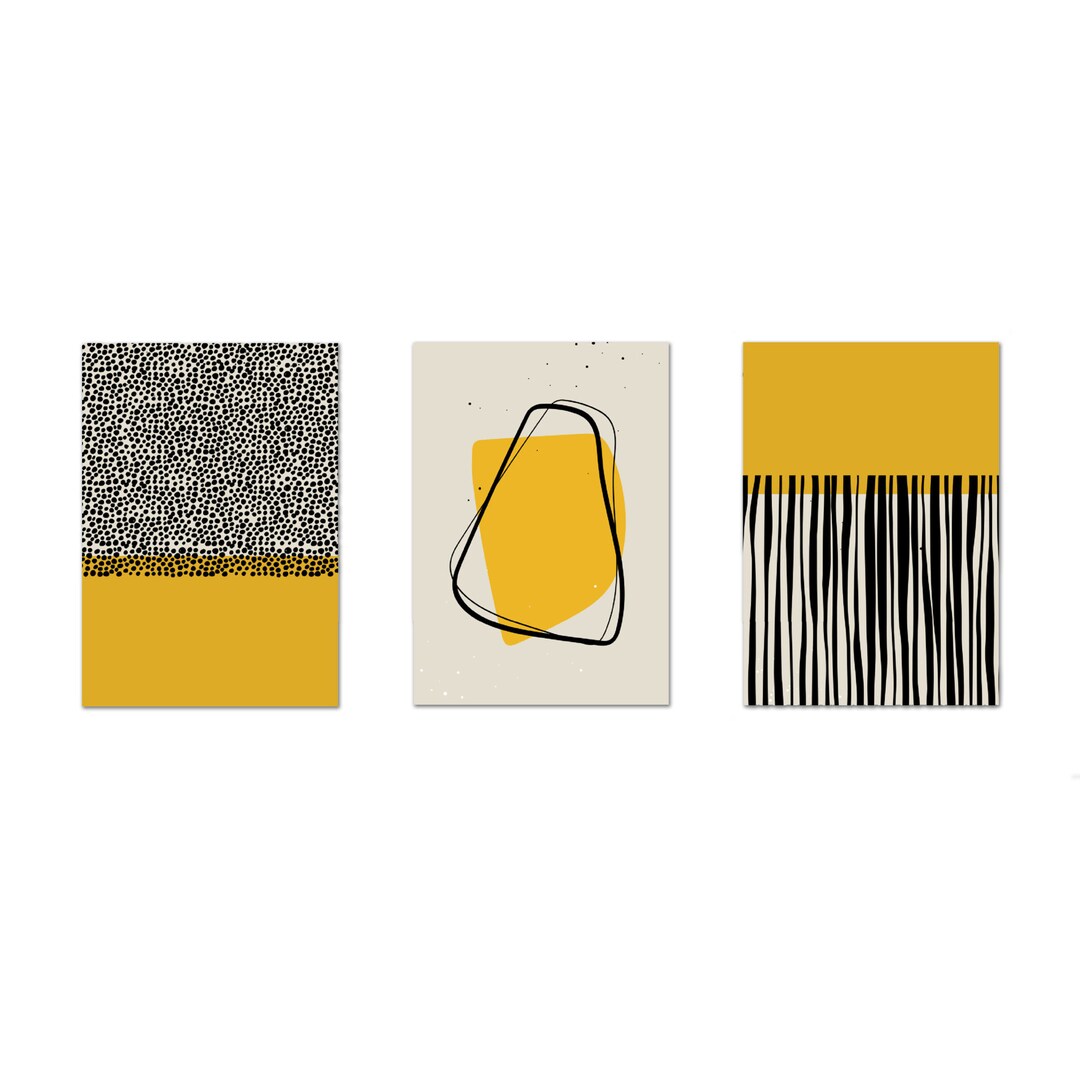 Mustard Yellow Abstract Art Prints, Nordic Wall Decor, Mid Century ...