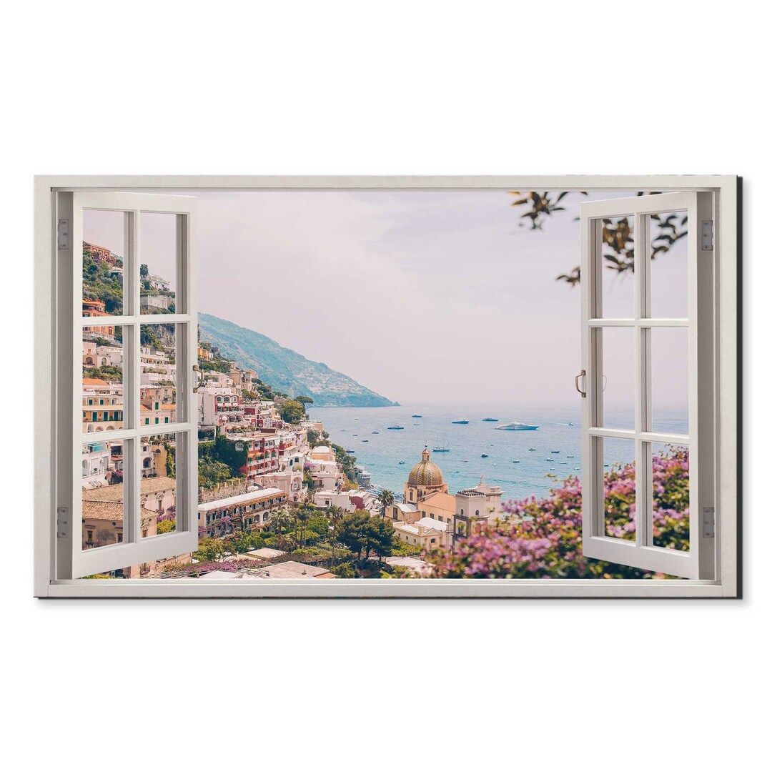 Panorama of Positano Village in Italy Window View, Window Frame Style ...