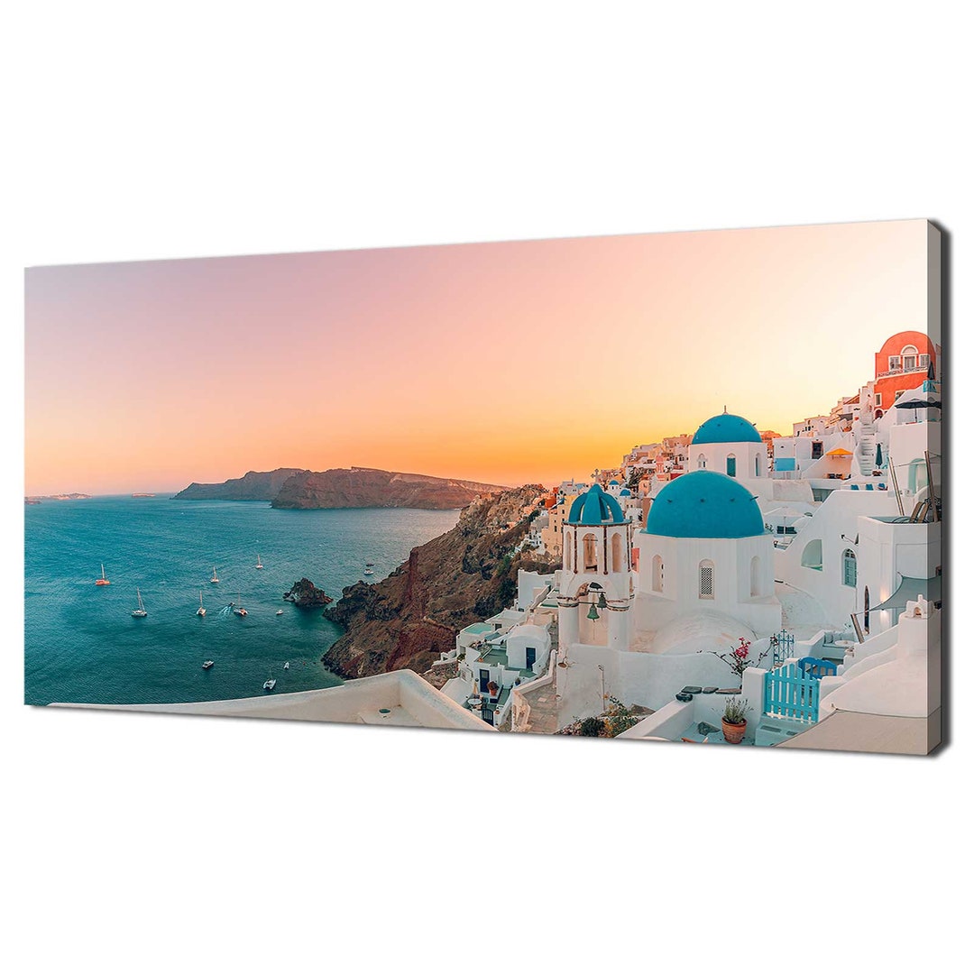 Santorini Island Sunset Panorama Modern Design Home Decor Canvas Print ...