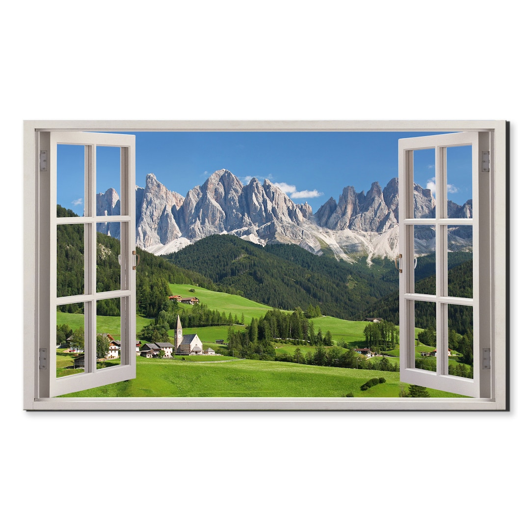 European Alps Village Landscape Window View, Window Frame Style Modern ...