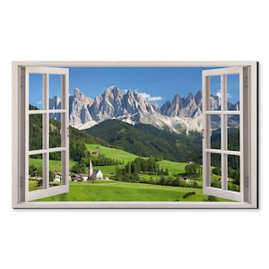 European Alps Village Landscape Window View, Window Frame Style Modern ...