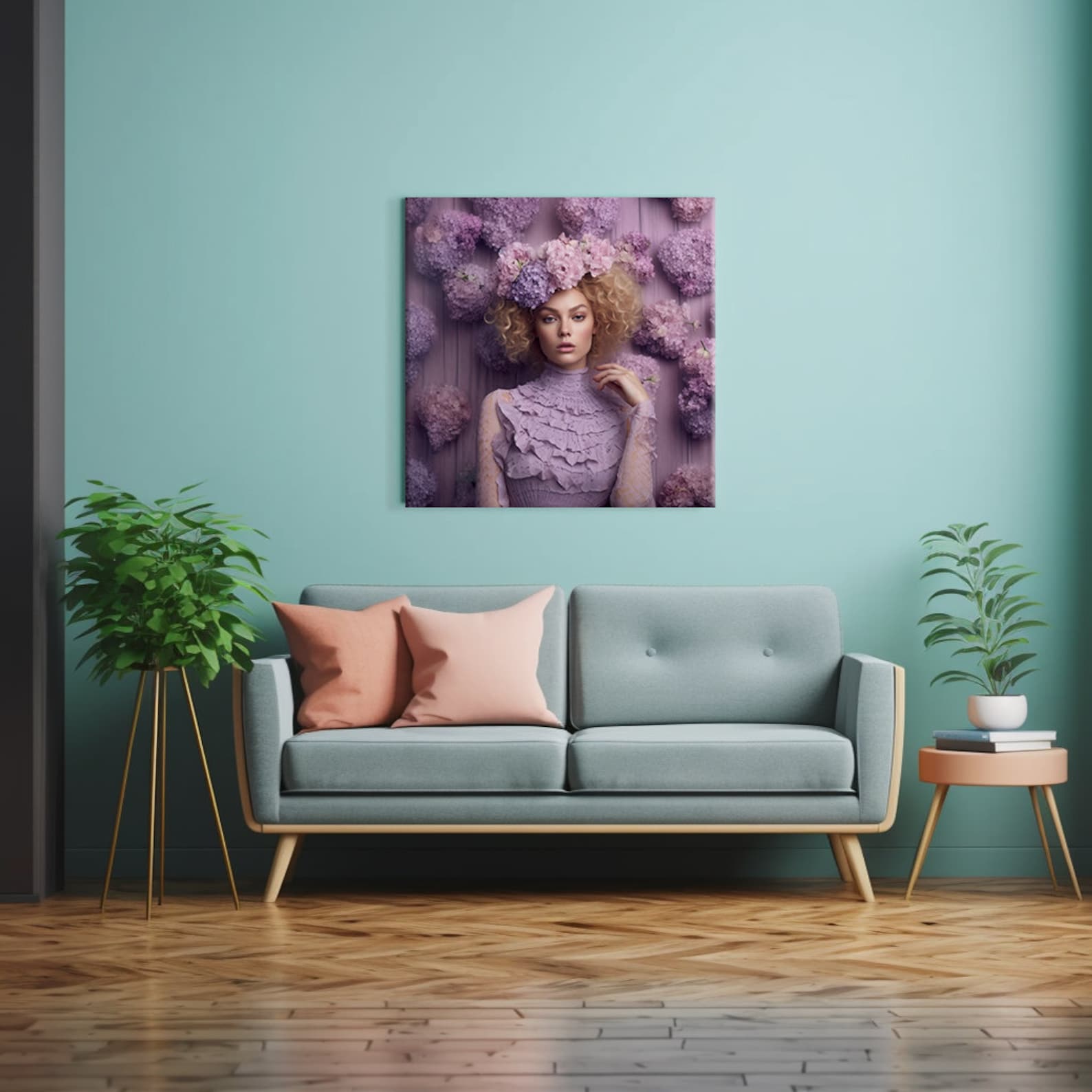 Purple Lilac Flowers Woman Head Canvas Print, Rococo Flowers Wall Art ...