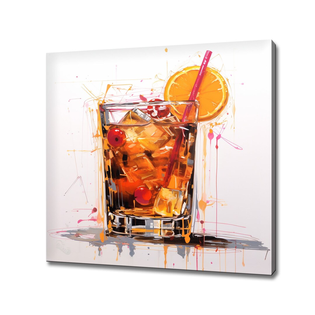 Rum and Coke Cocktail Drink Glass Watercolour Painting Canvas Print ...