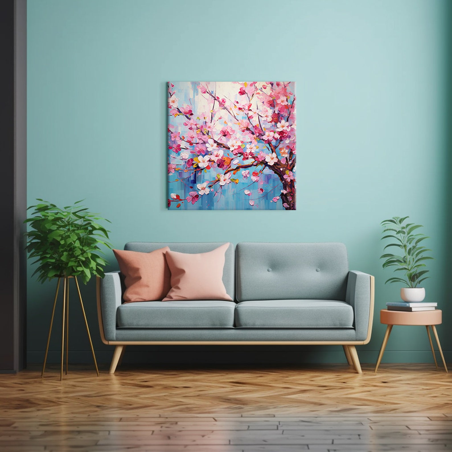 Cherry Blossom Flowers Tree Brunch, Oil Painting Style Canvas Print ...
