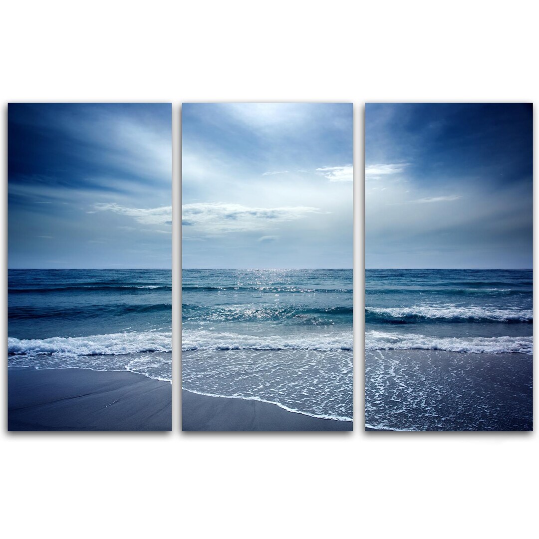 Beach Seascape Waves Blue Sky 3 Panels Canvas Print Wall Art, Modern ...