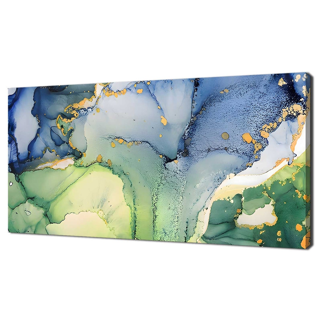 Abstrakte Blau Grün Gelb Wirbel der marmorierten Wellen Farbe Modernes Design Wohnkultur ...