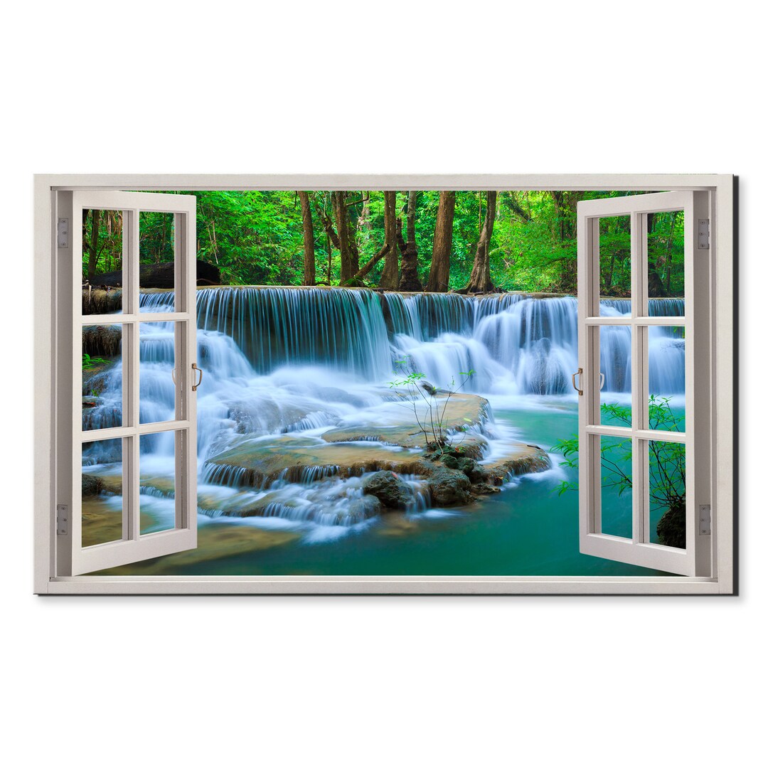 Deep Forest Waterfall in Thailand Window View, Window Frame Style ...