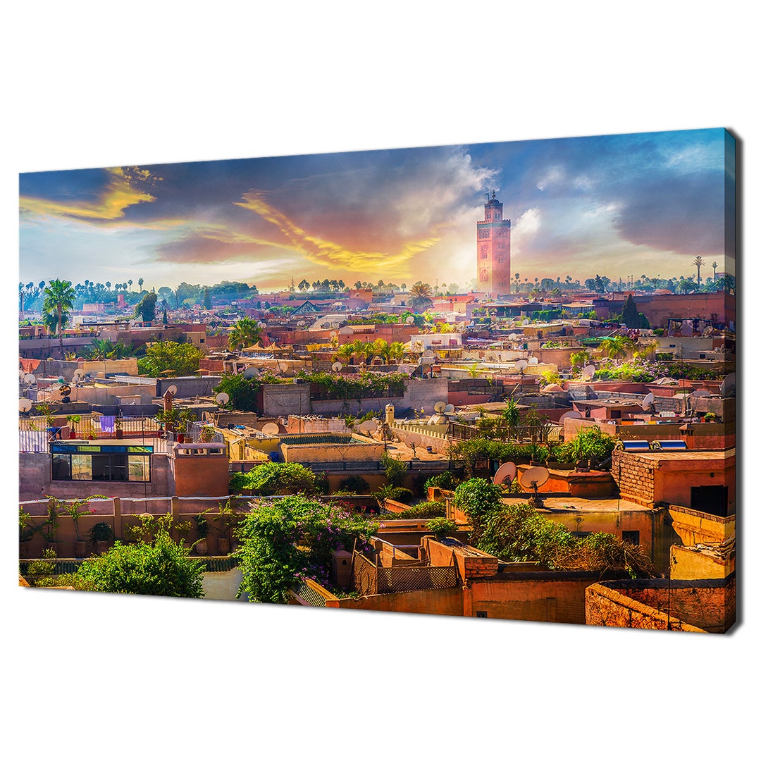 Panoramic View of Colourful Marrakech Medina Morocco Sunset Modern ...