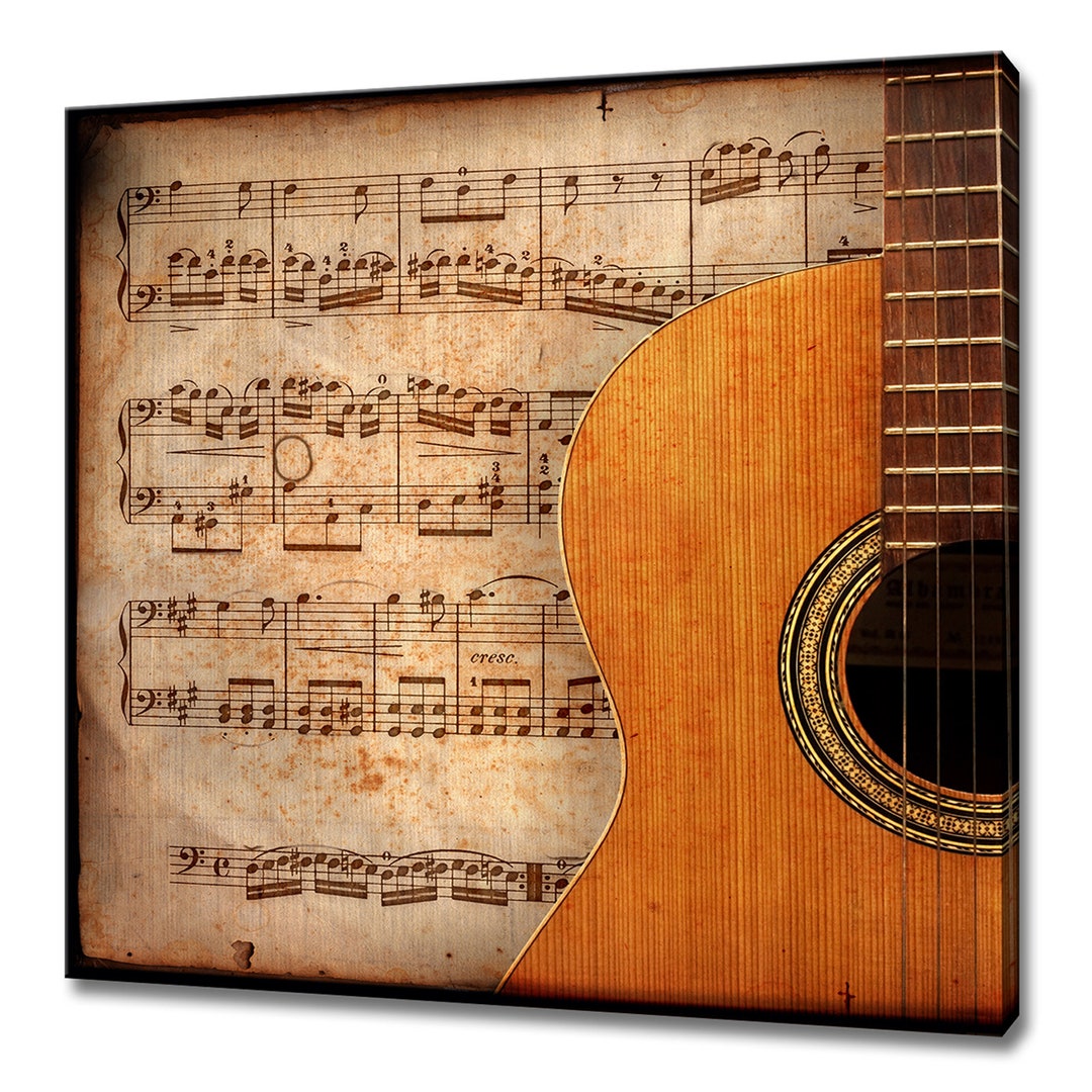 Ancient Music Notes Sheet Guitar Modern Design Home Decor Canvas Print ...