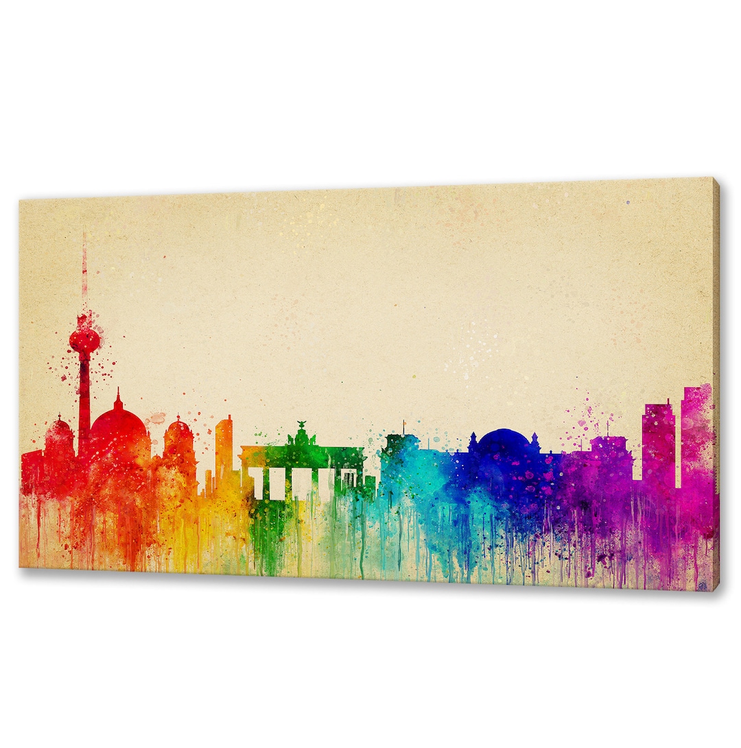 Berlin Germany Colourful Skyline Landmarks Watercolour Painting Style ...