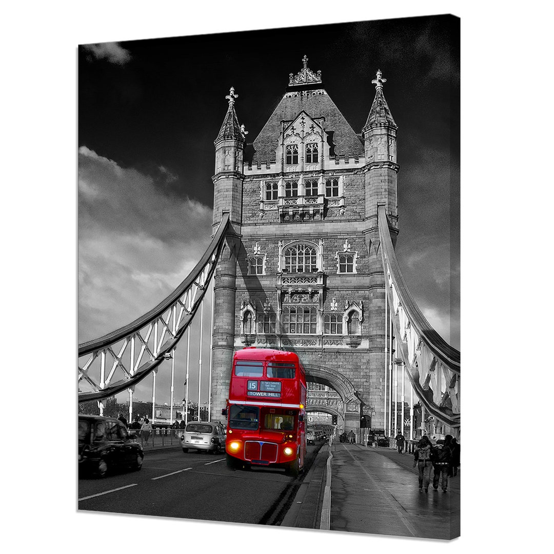 Iconic Red Bus on Tower Bridge London Retro Modern Design Home Decor ...