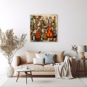 Music Notes Instruments Violin Cello Colourful Watercolour Canvas Print ...