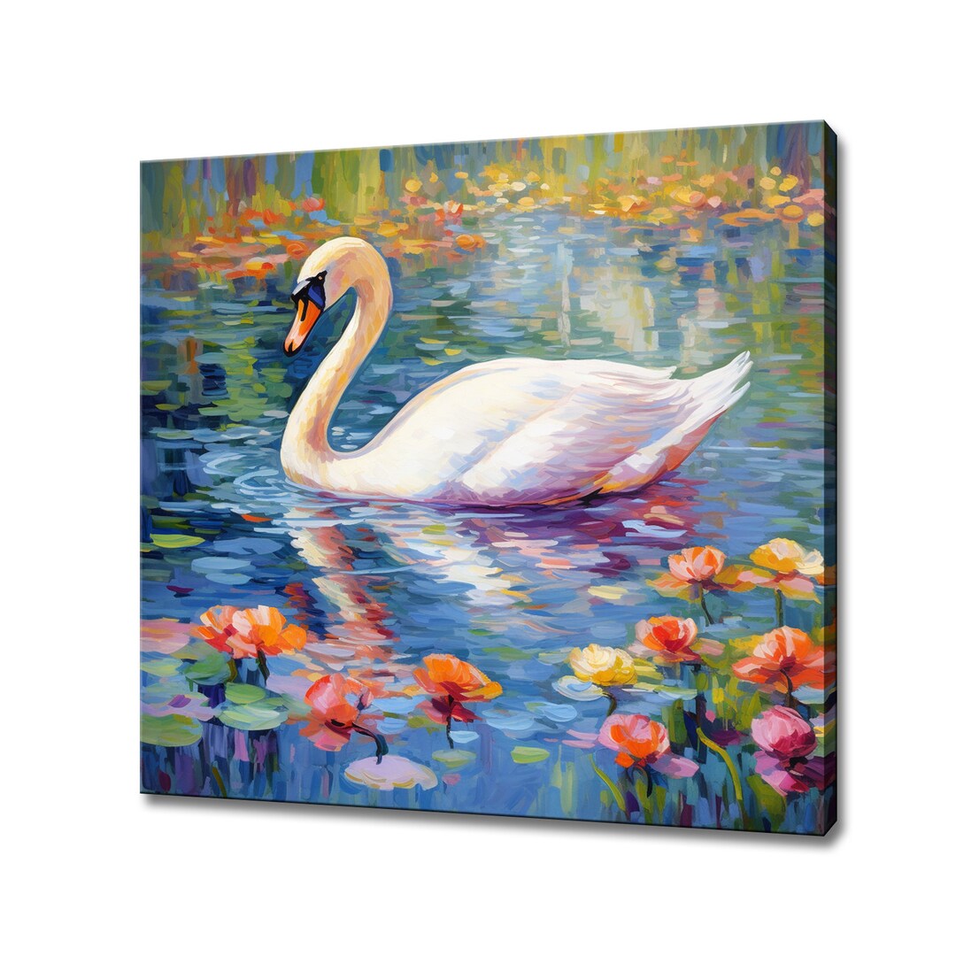 Beautiful Swan in the Lake Canvas Print, Colourful Swan Portrait ...