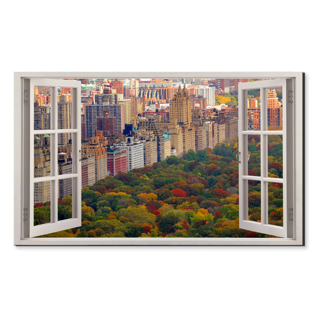 Colourful Trees in Central Park New York Window View, Window Frame ...