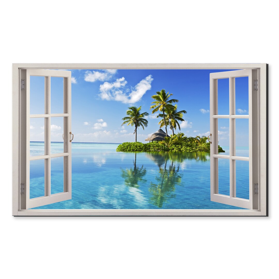 Calm Tropical Paradise Island Palms Window View, Window Frame Style ...