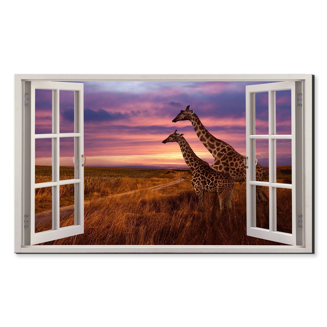 Giraffes African Sunset Window View, Window Frame Style Modern Design ...