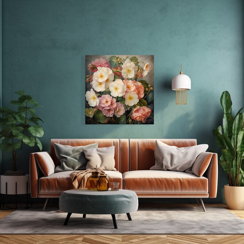 Primrose Flowers Bouquet Canvas Print Wall Art, Modern Floral Design ...
