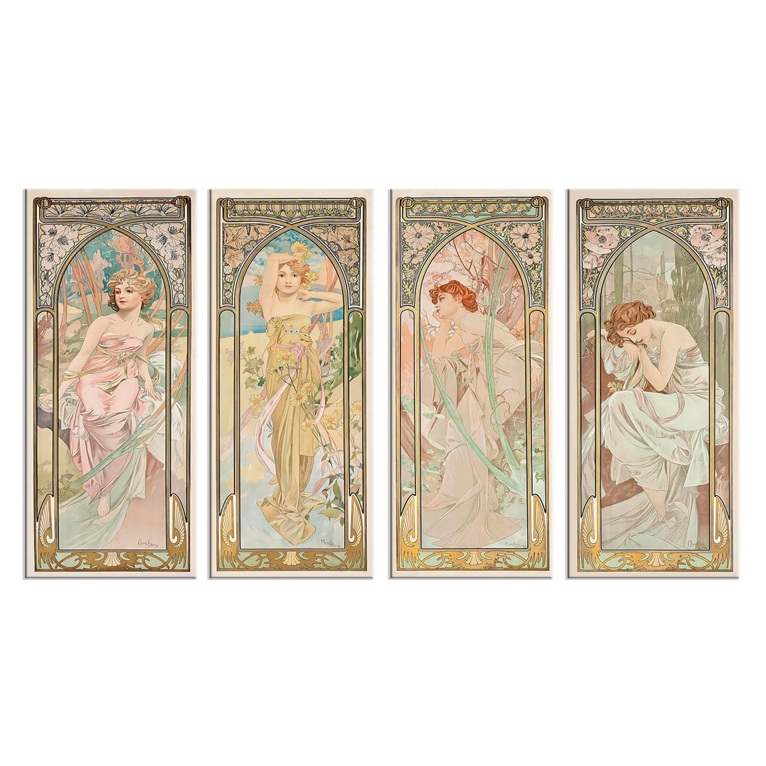 Alphonse Mucha the Times of the Day Art Nouveau Reproduction Set of 4 ...