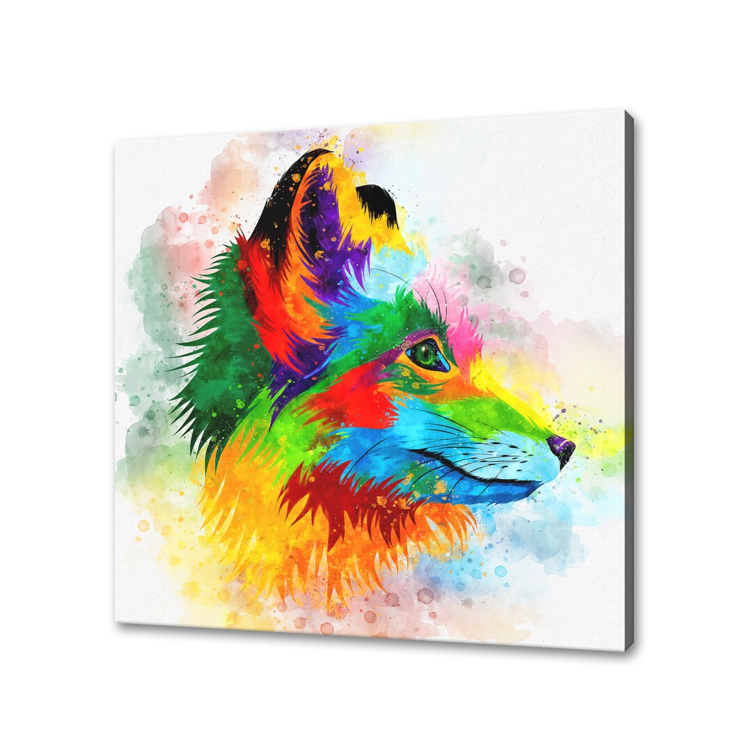 Abstract Colourful Fox Animal Watercolour Modern Design Home Decor ...
