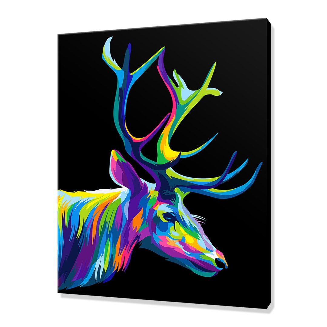 Colourful Stag Deer Abstract Modern Design Home Decor Canvas Print Wall ...