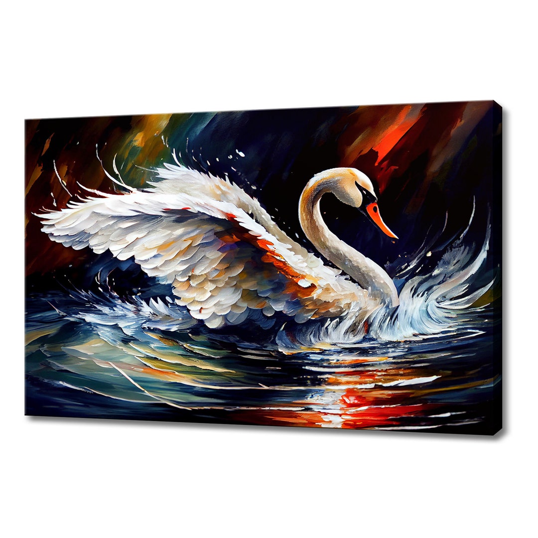 Colourful Majestic Swan Bird Modern Painting Design Home Decor Canvas ...