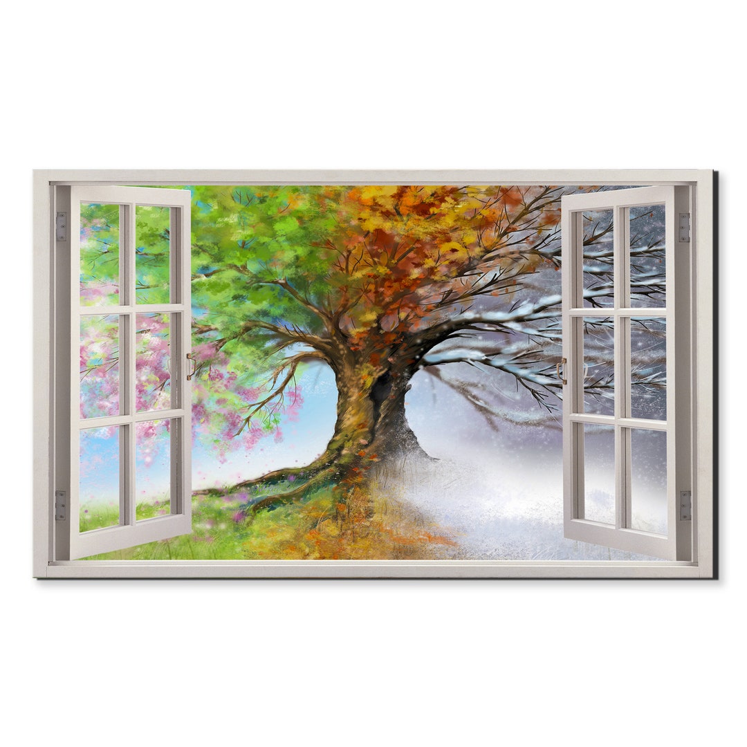 Four Season Tree Window View, Window Frame Style Modern Design Home ...