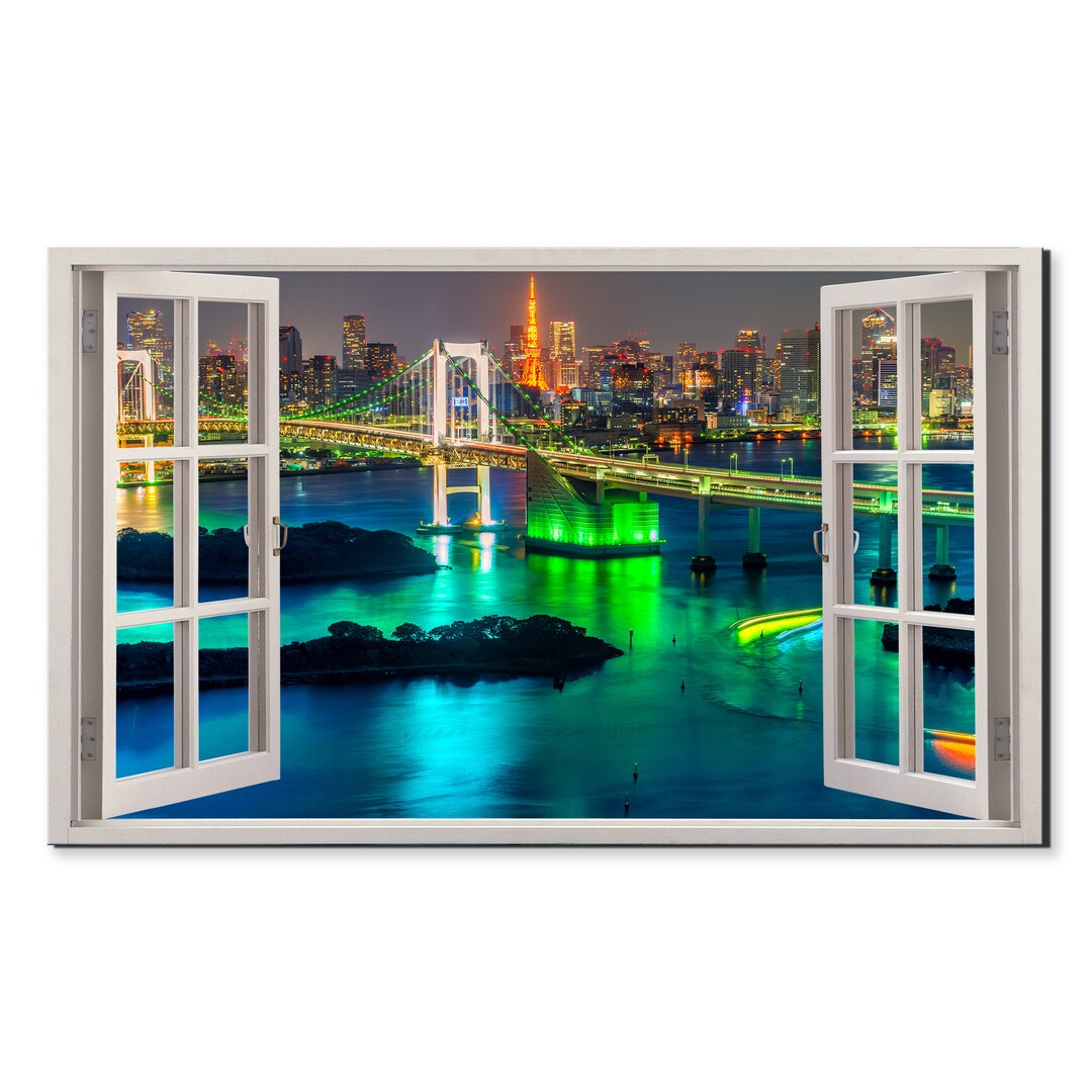 Colourful Lights in Tokyo Japan Window View, Window Frame Style Modern ...