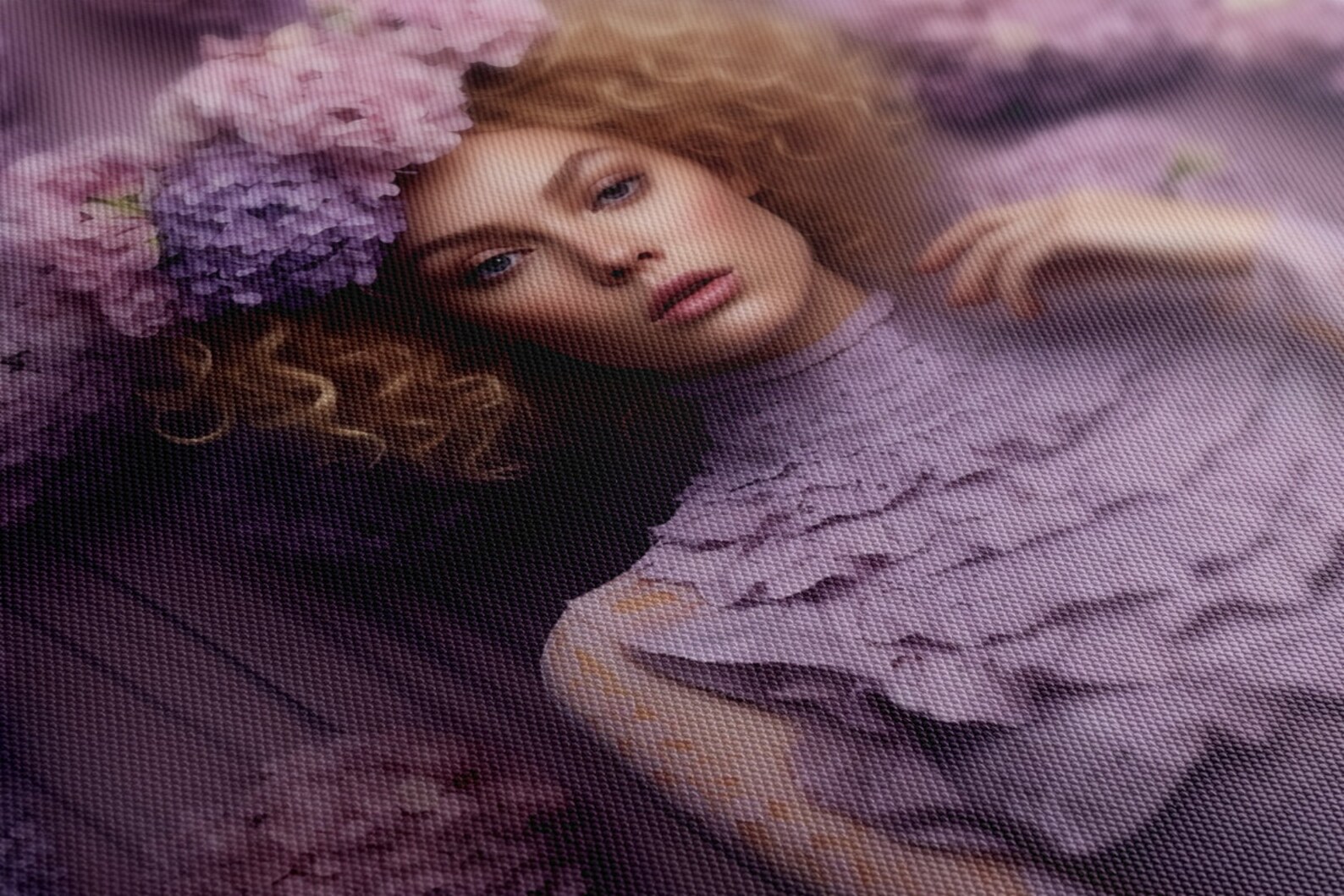 Purple Lilac Flowers Woman Head Canvas Print, Rococo Flowers Wall Art ...