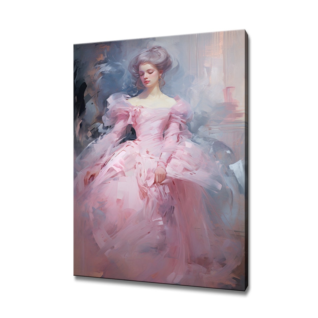 Elegant Lady in Baby Pink Victorian Baroque Puffy Dress Painting Style ...