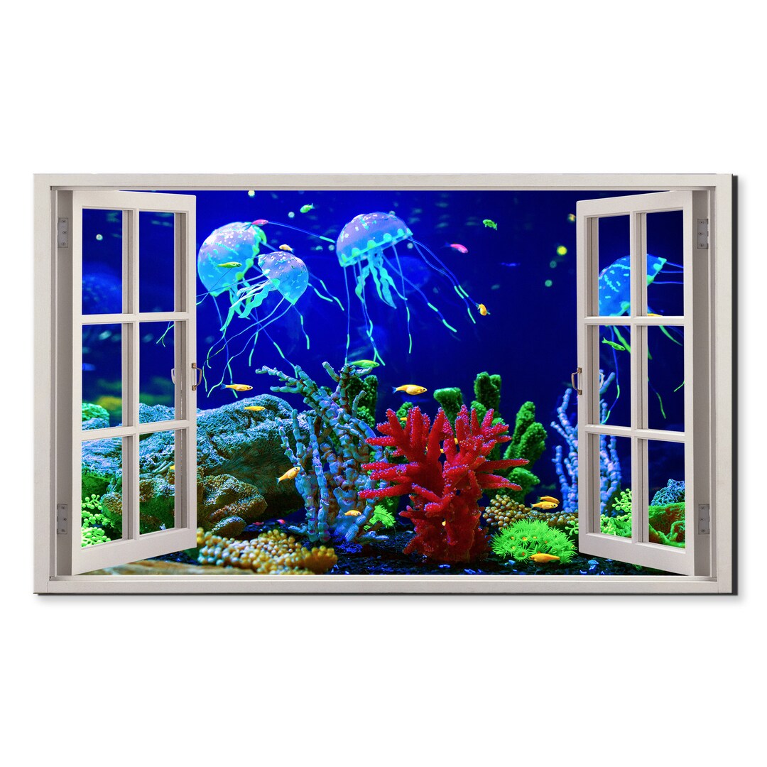Ocean Waters Jellyfish Medusa Window View, Window Frame Style Modern ...