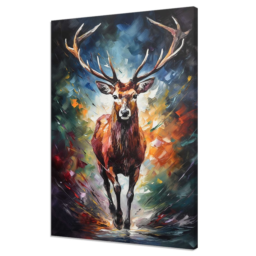 Colourful Majestic Deer Stag Animal Modern Painting Style Design Home ...