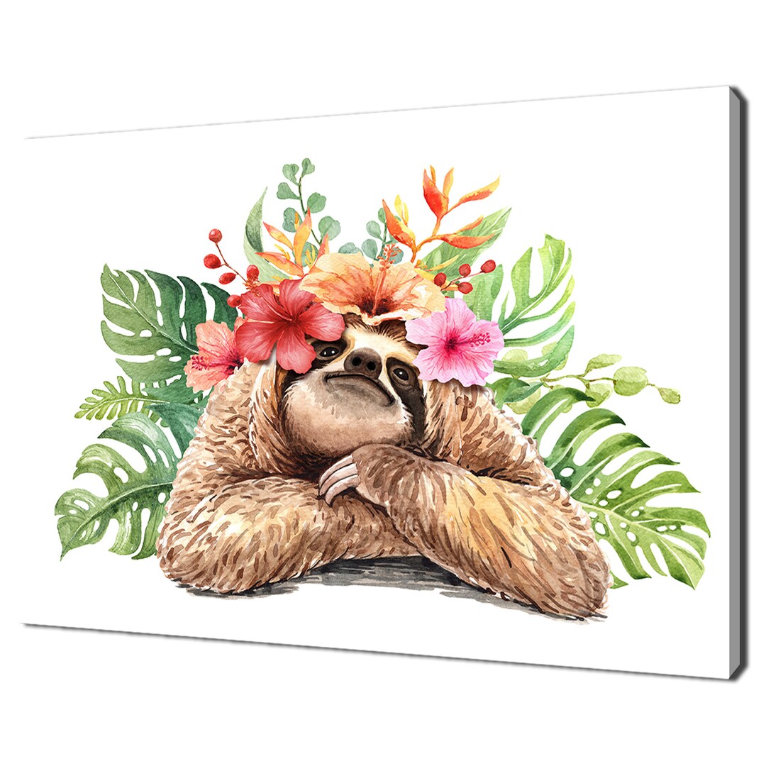 Cute Watercolour Painting of Sloth Animal With Flowers Modern Design ...