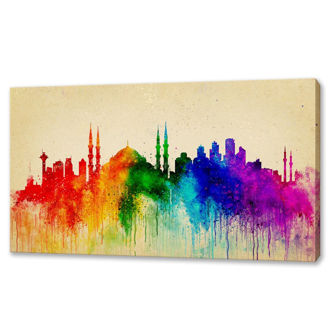 Istanbul City Colourful Skyline Landmarks Watercolour Painting Style ...