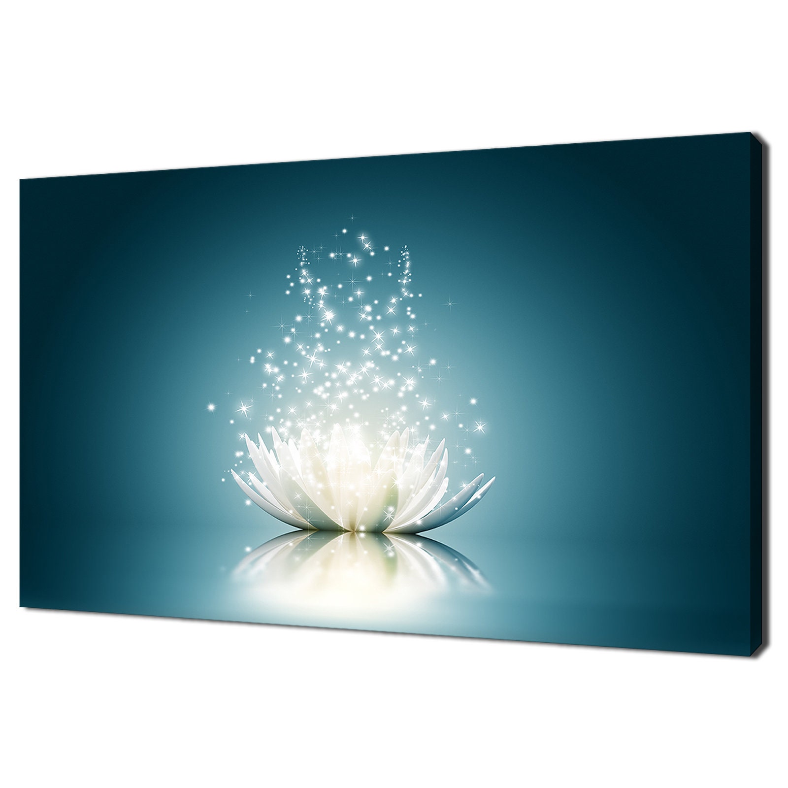 Magic Lotus Flower White Sparkles Blue Teal Modern Design Canvas Print ...