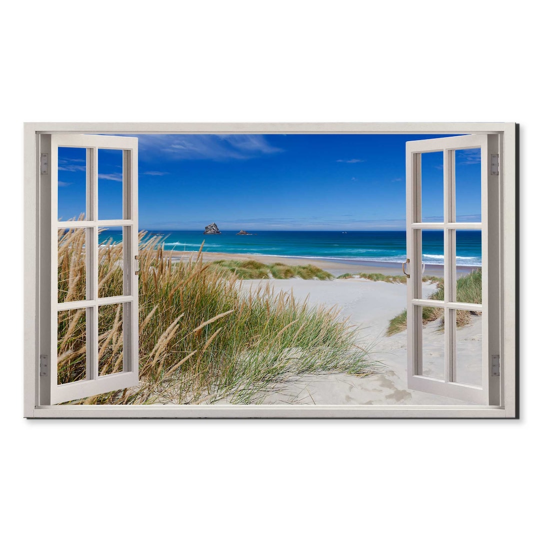 Sea Coastline Beach Sand Dunes Window View, Window Frame Style Modern ...