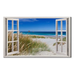 Sea Coastline Beach Sand Dunes Window View, Window Frame Style Modern ...