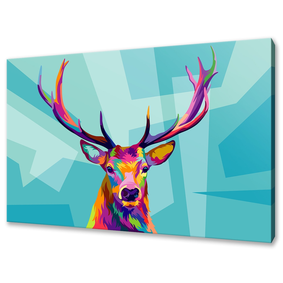 Abstract Colourful Deer Stag Modern Design Home Decor Canvas Print Wall ...