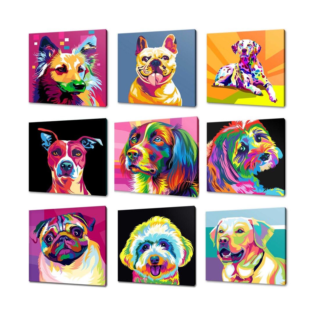Colourful Collection of Dogs Many Designs Breeds Abstract Modern Home ...