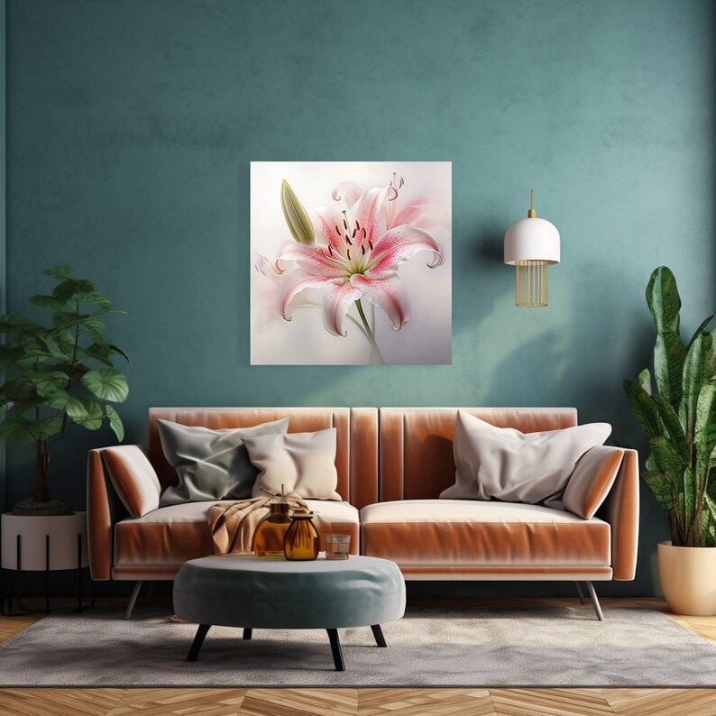 Pink Lily Flower Close up Canvas Print Wall Art, Modern Floral Design ...