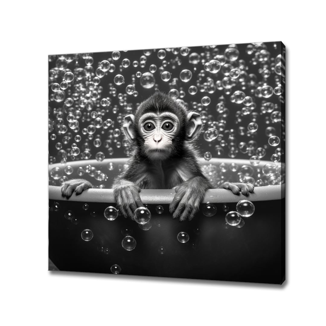 Cute Baby Monkey in the Bath Tub, Canvas Print Kids Nursery Room Decor ...