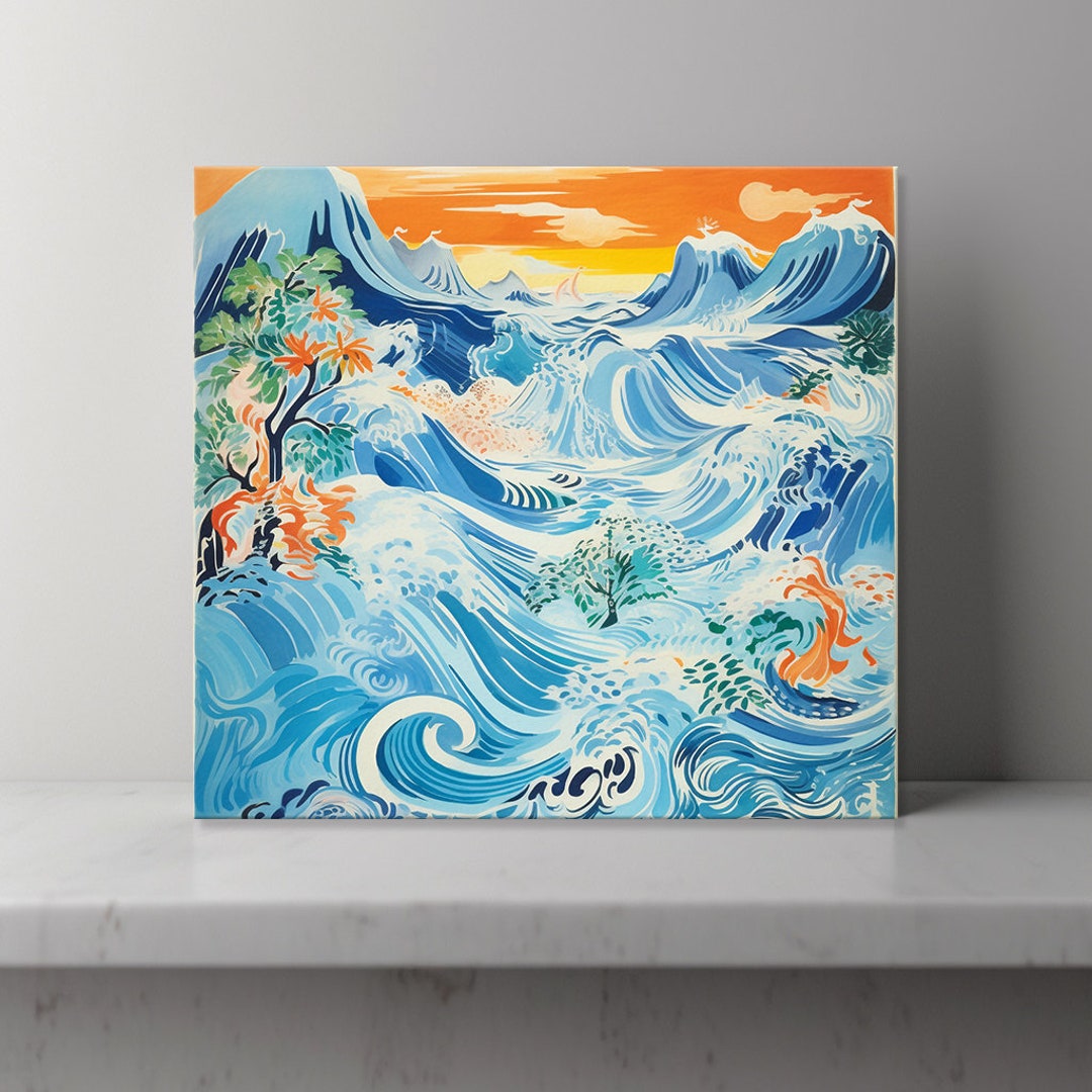Stürmische See Wasser Wellen Berge Abstrakte Meer Landschaft Malerei ...