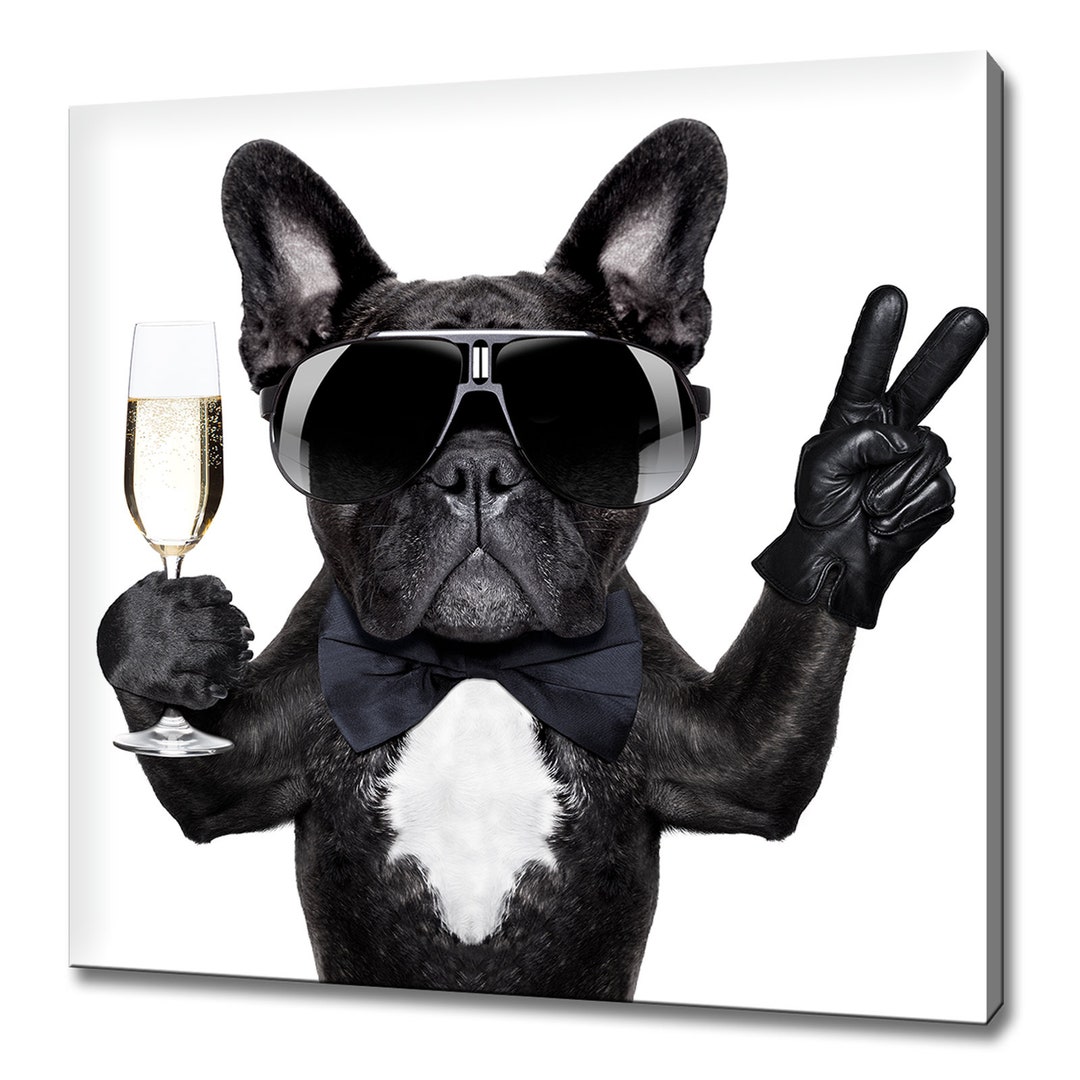 Cool French Black Bulldog Peace Modern Design Home Decor Canvas Print ...