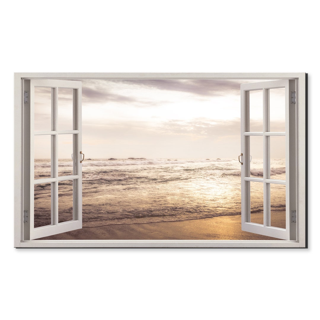 Sea Beach Surf Waves Seascape Window View, Window Frame Style Modern ...