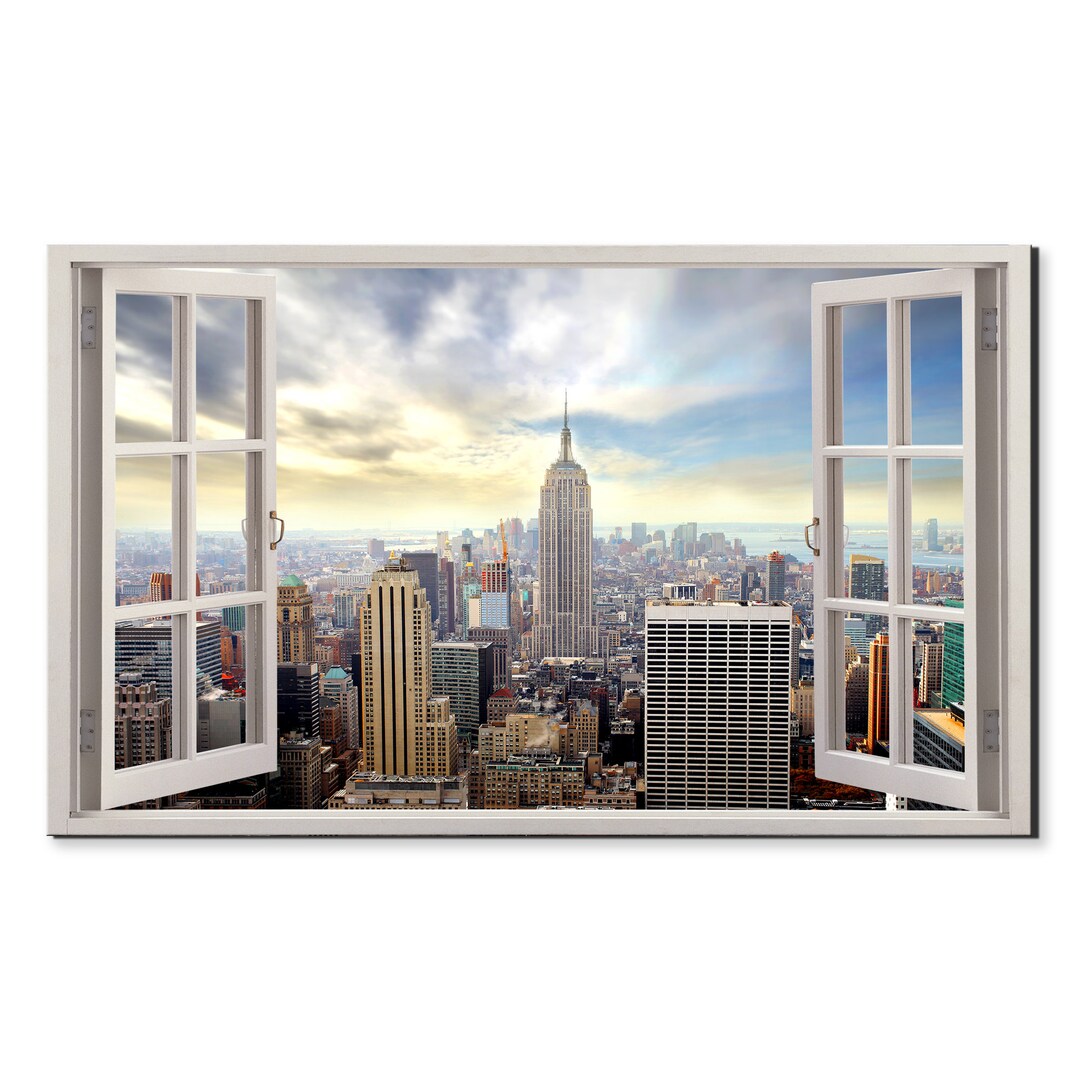 Top View of Manhattan Buildings NY Window View, Window Frame Style ...