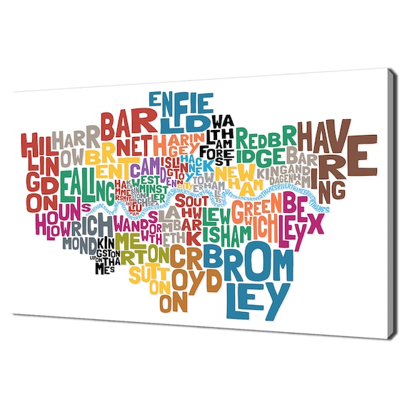 Colourful Typography Map of London Boroughs Modern Design Home | Etsy