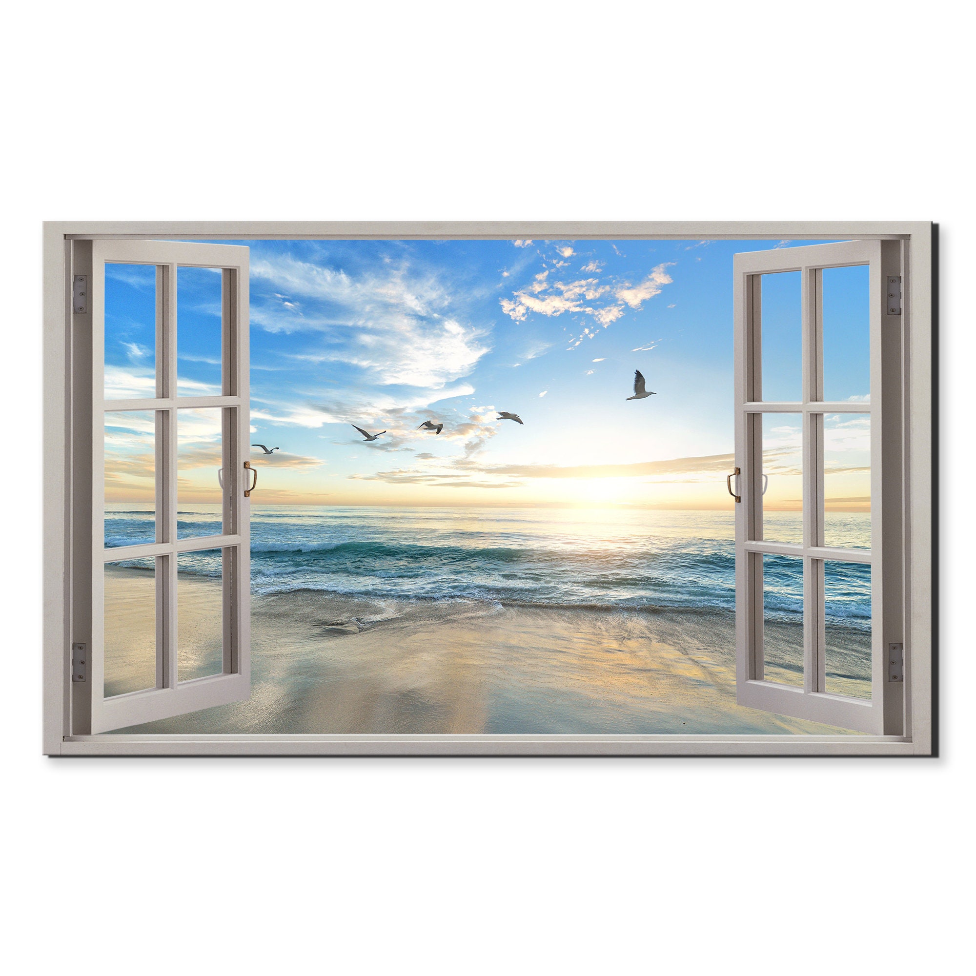 Seagulls Flying Over the Beach Window View Window Frame Style - Etsy