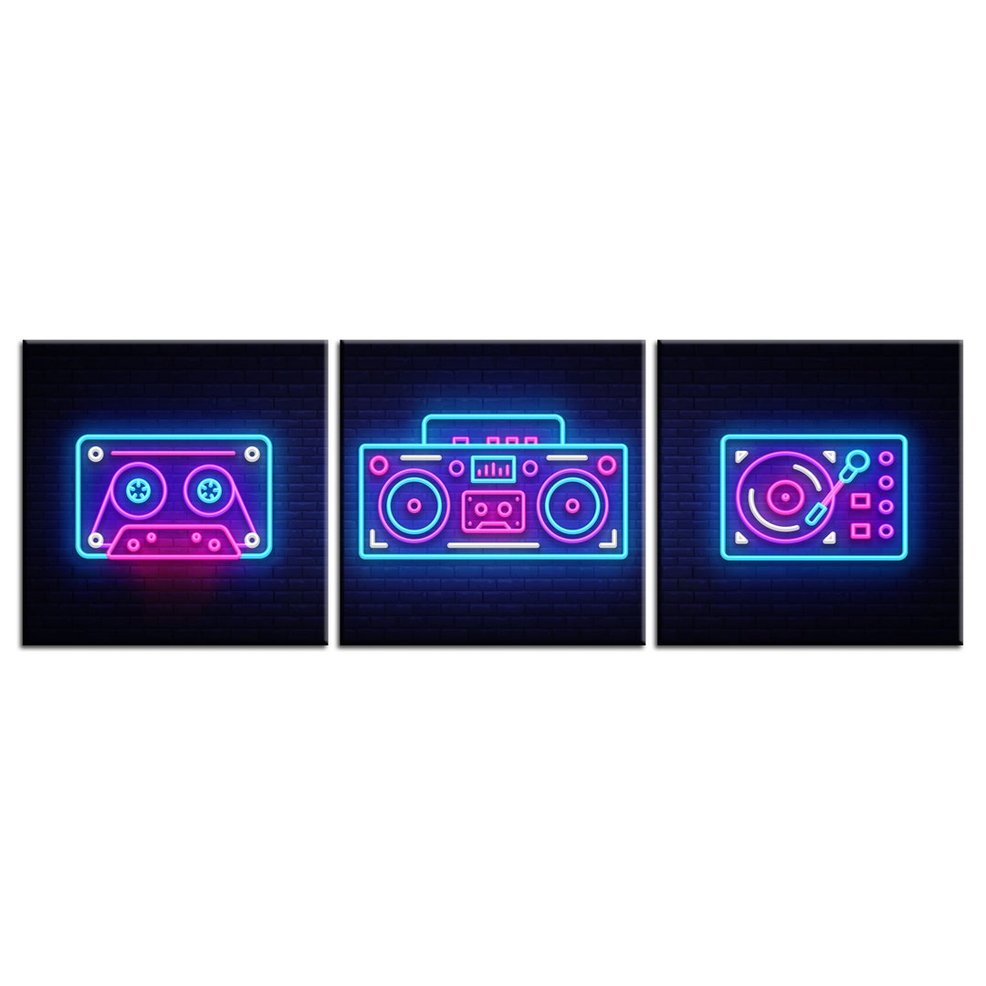 Retro Music Colourful Neon Signs Modern Design Decor Canvas Print Wall ...