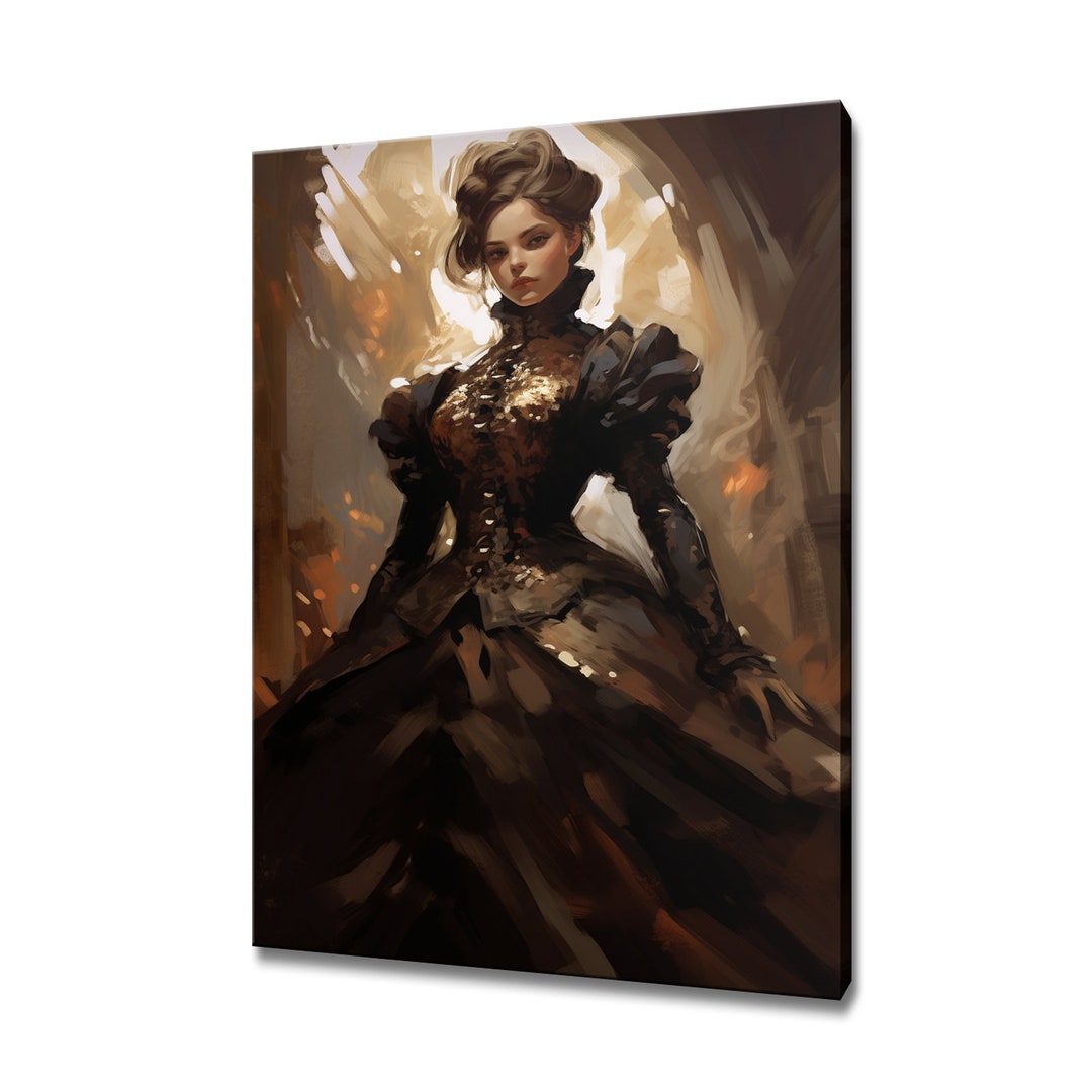 Elegant Lady in Brown Sepia Victorian Baroque Puffy Dress Painting ...