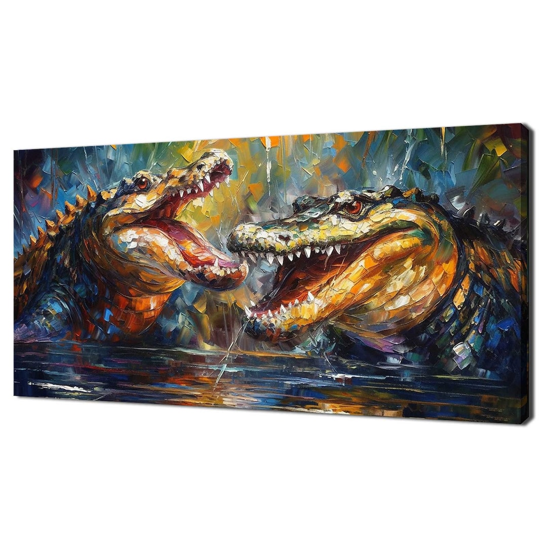 Colourful Two Giant Alligators Fighting Each Other Painting Modern ...
